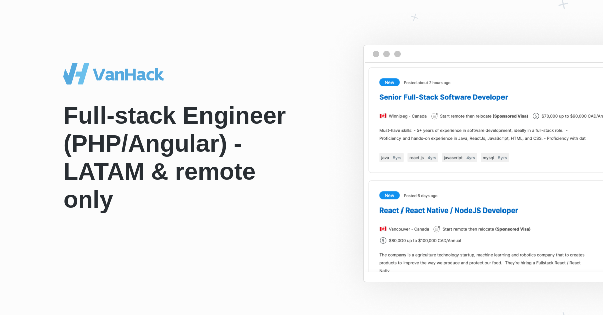 Full-stack Engineer (PHP/Angular) - LATAM & remote only - VanHack